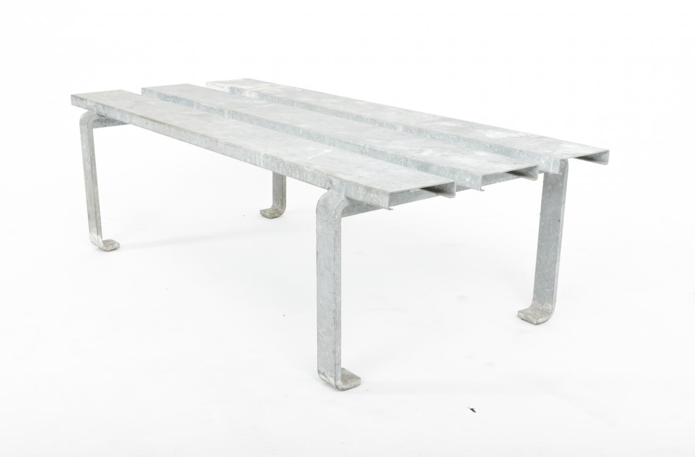 Steel Slatted Industrial Bench, 20th C.