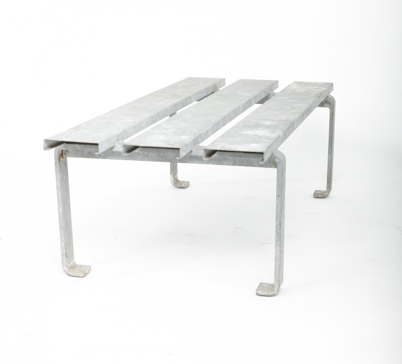 Steel Slatted Industrial Bench, 20th C.