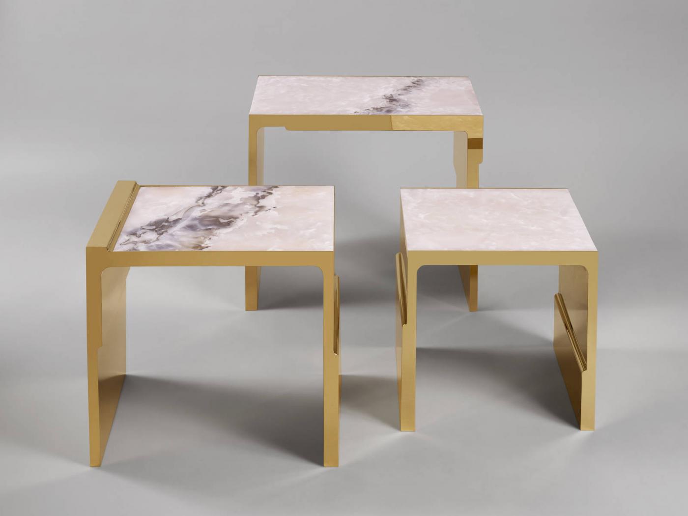 Studio MVW - 'Jinshi' Nest of Three Tables Featuring Pink Jade