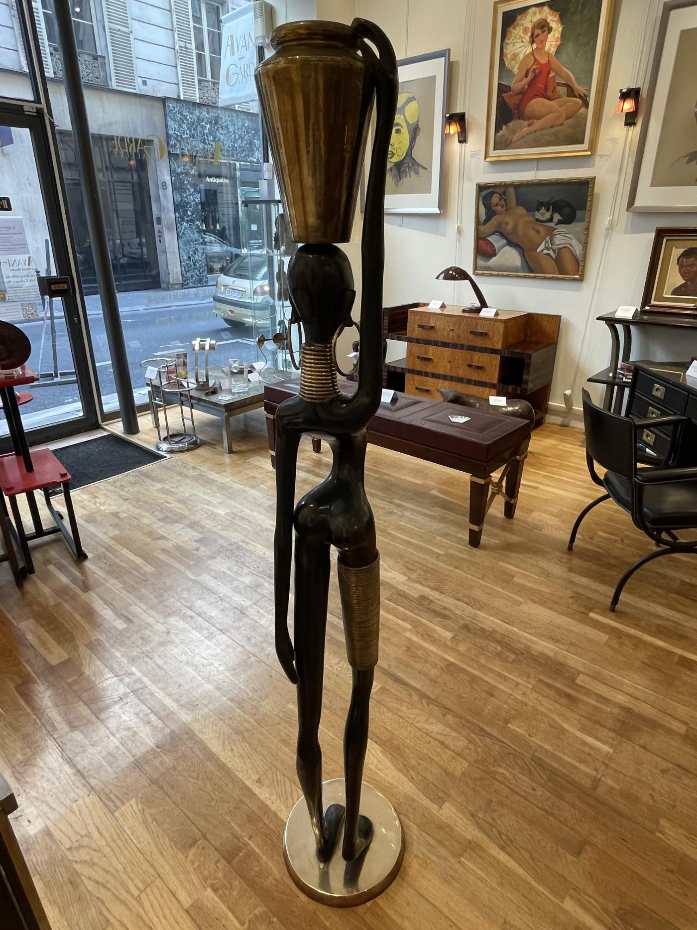 Stunning Bronze Sculpture of a Water Carrier African Lady