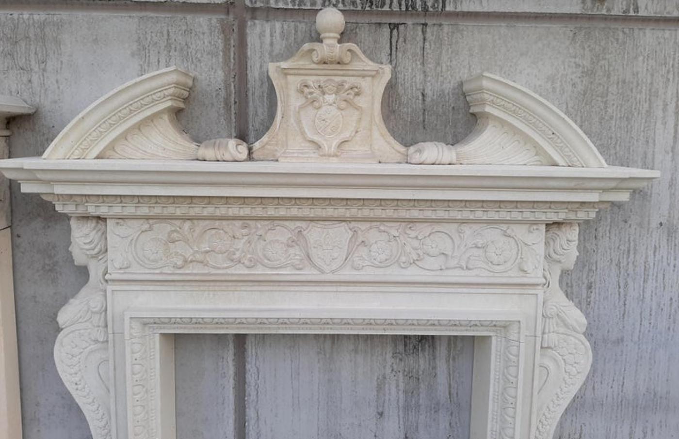 Superb Italian Stone Neoclassical Style Fireplace