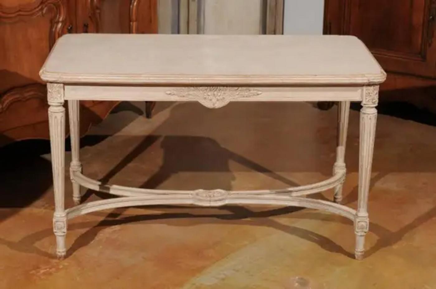 Swedish Gustavian Style Painted Wood Coffee Table with Fluted Legs ...