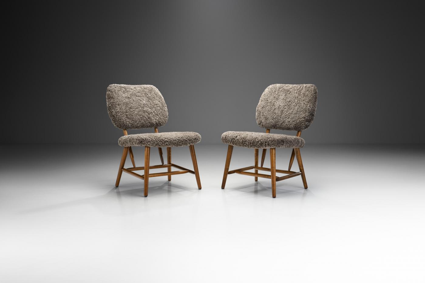 Swedish Mid-Century Easy Chairs with Sheepskin, Sweden 1950s