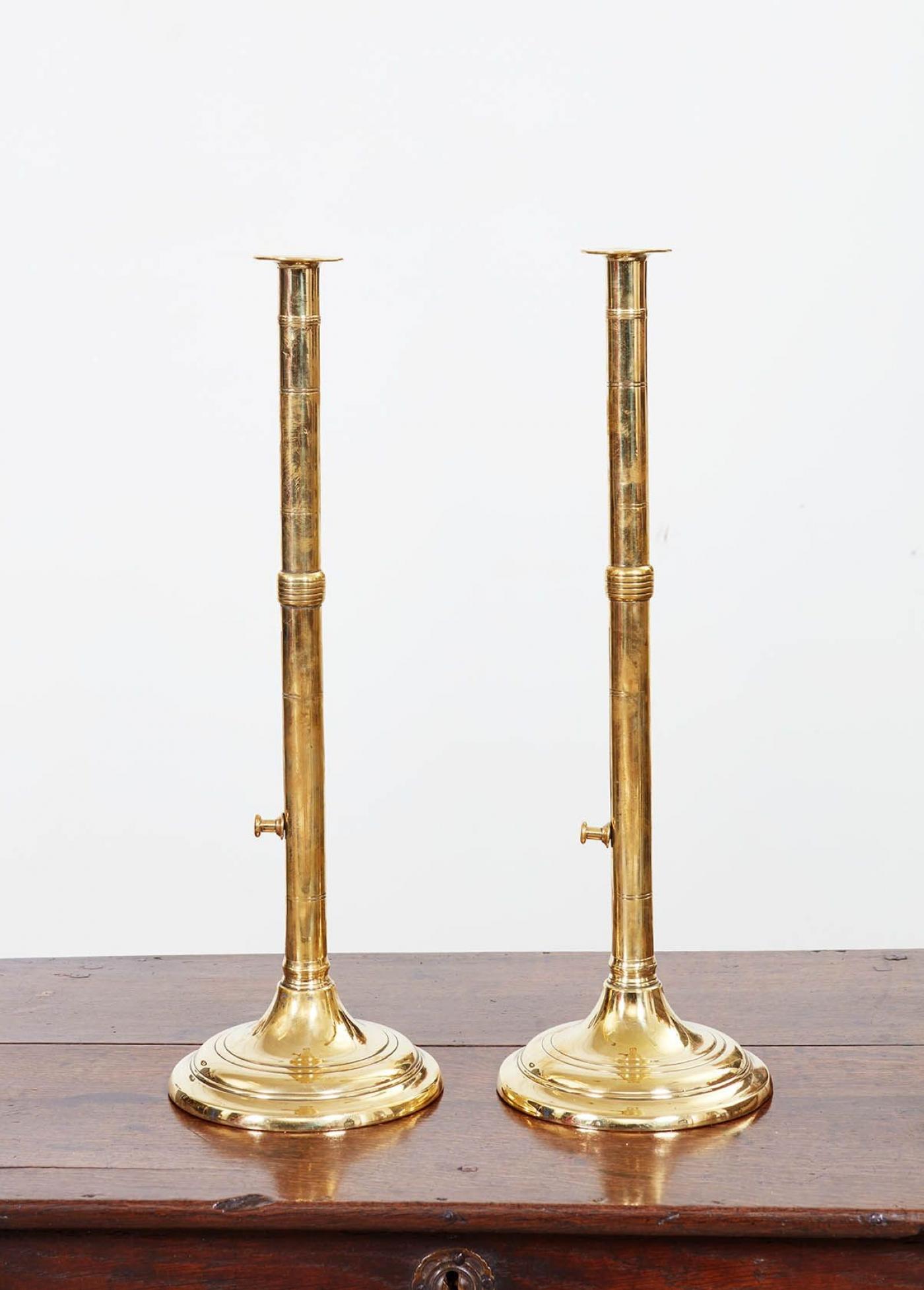 Tall Brass Adjustable Candlesticks