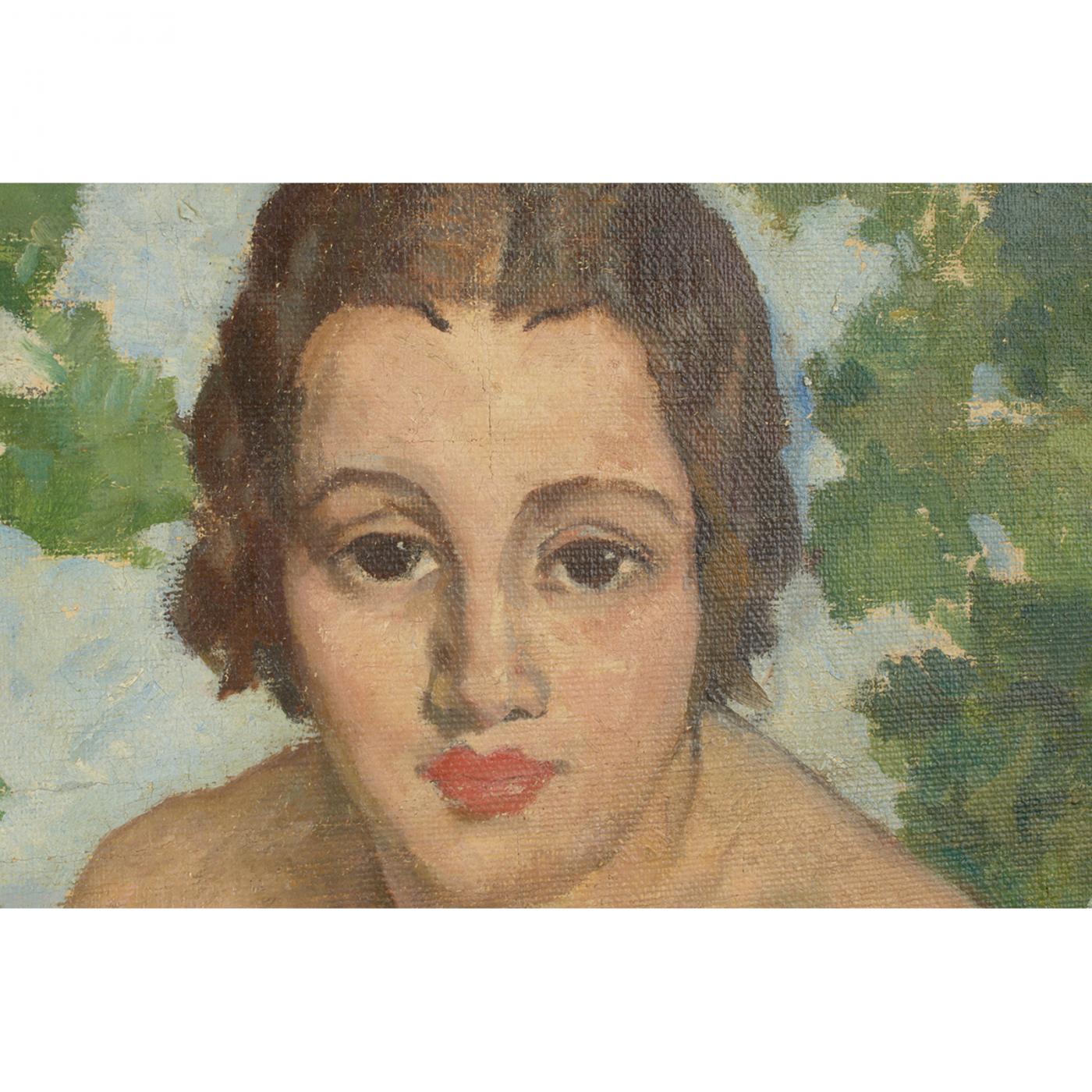 Tall Pedro Pruna Nude Oil Painting, 1928