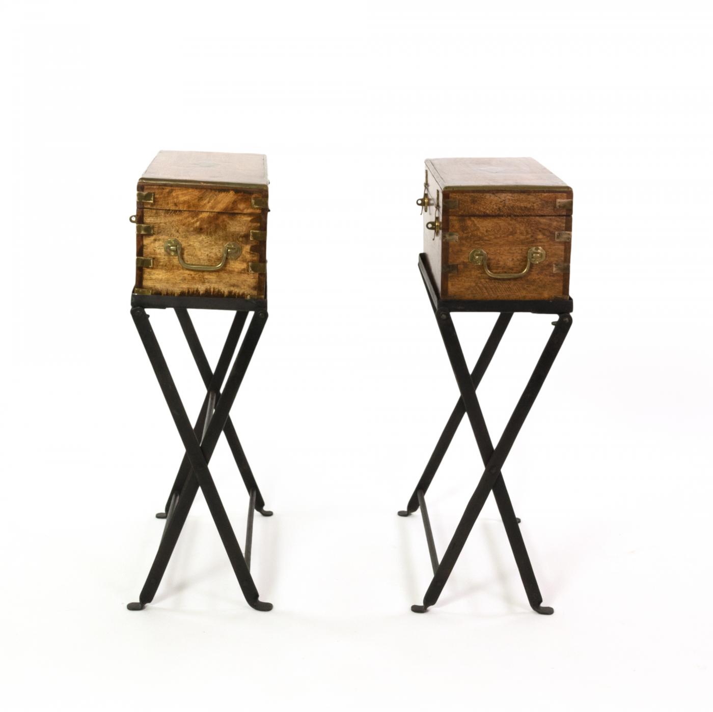 Teak & Brass Campaign Boxes, Anglo Indian Circa 1880, On Later Stands.