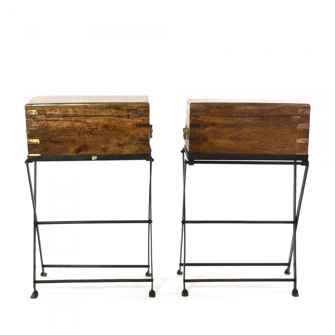 Teak & Brass Campaign Boxes, Anglo Indian Circa 1880, On Later Stands.