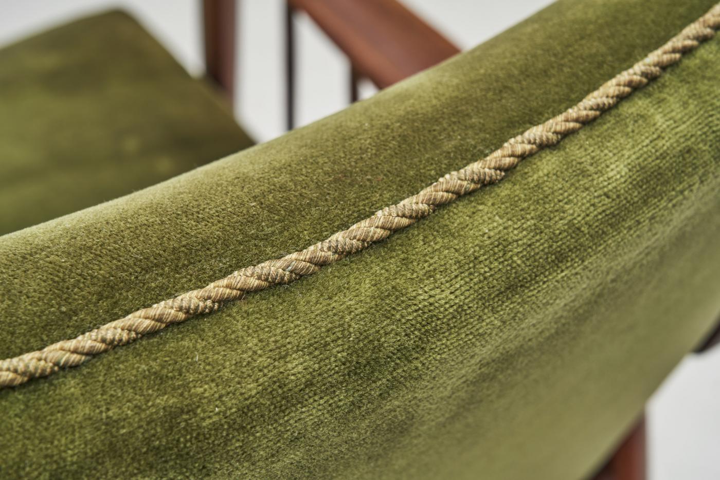 Teak Upholstered Armchairs with Slat Armrests, Denmark 1960s