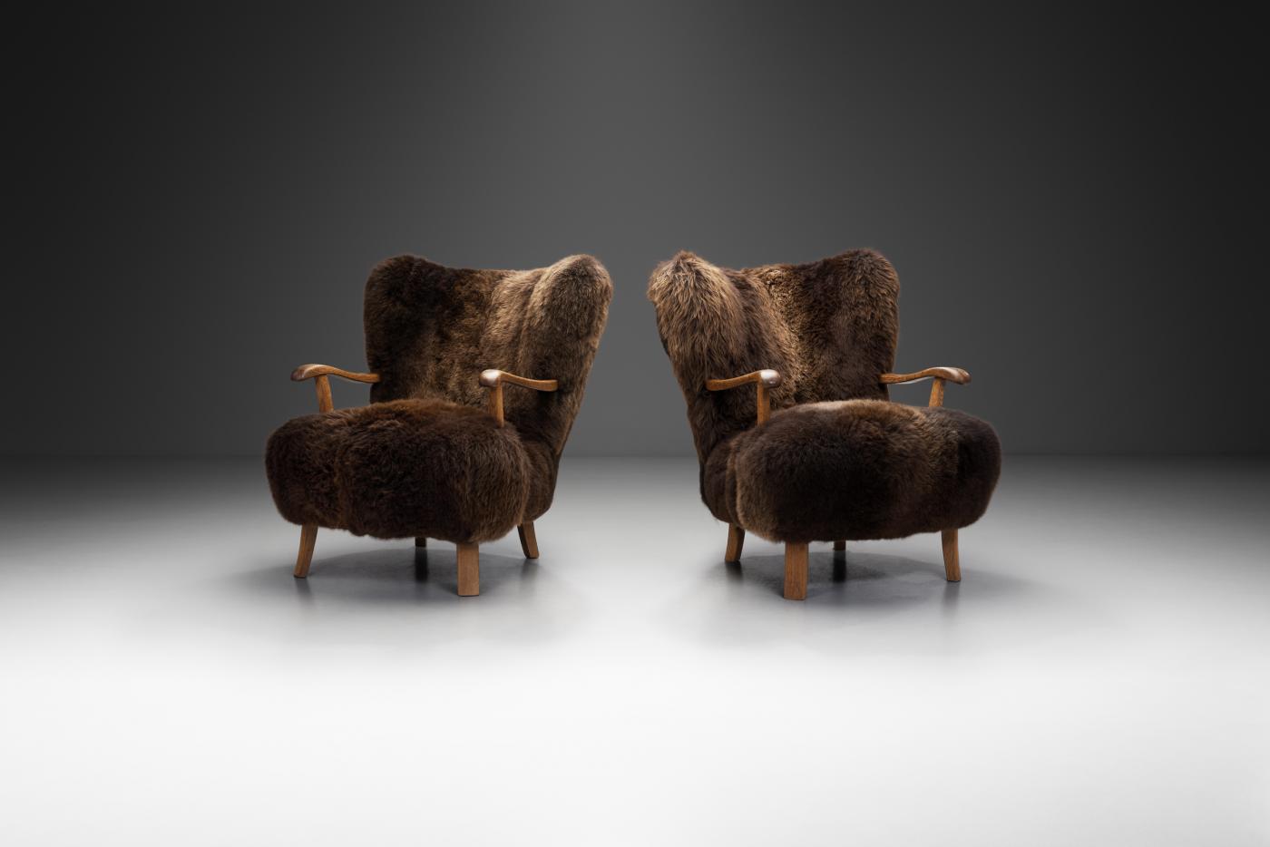 Theo Ruth - Theo Ruth Lounge Chairs Upholstered in Brown Sheepskin ...