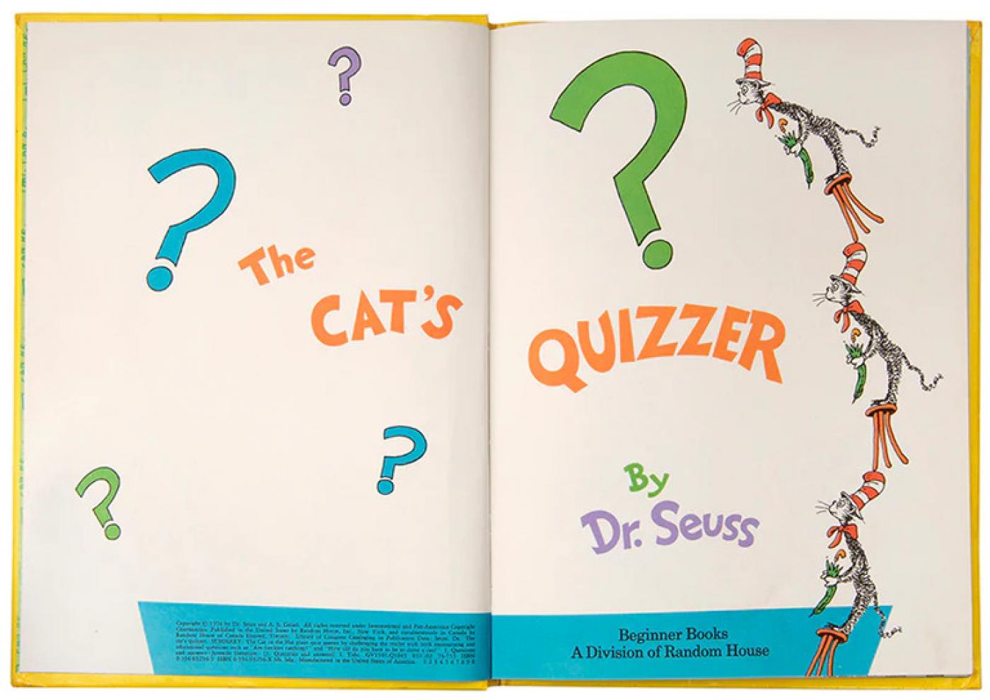 Theodor Seuss (Dr. Seuss) Geisel - The Cat's Quizzer. by Dr. SEUSS