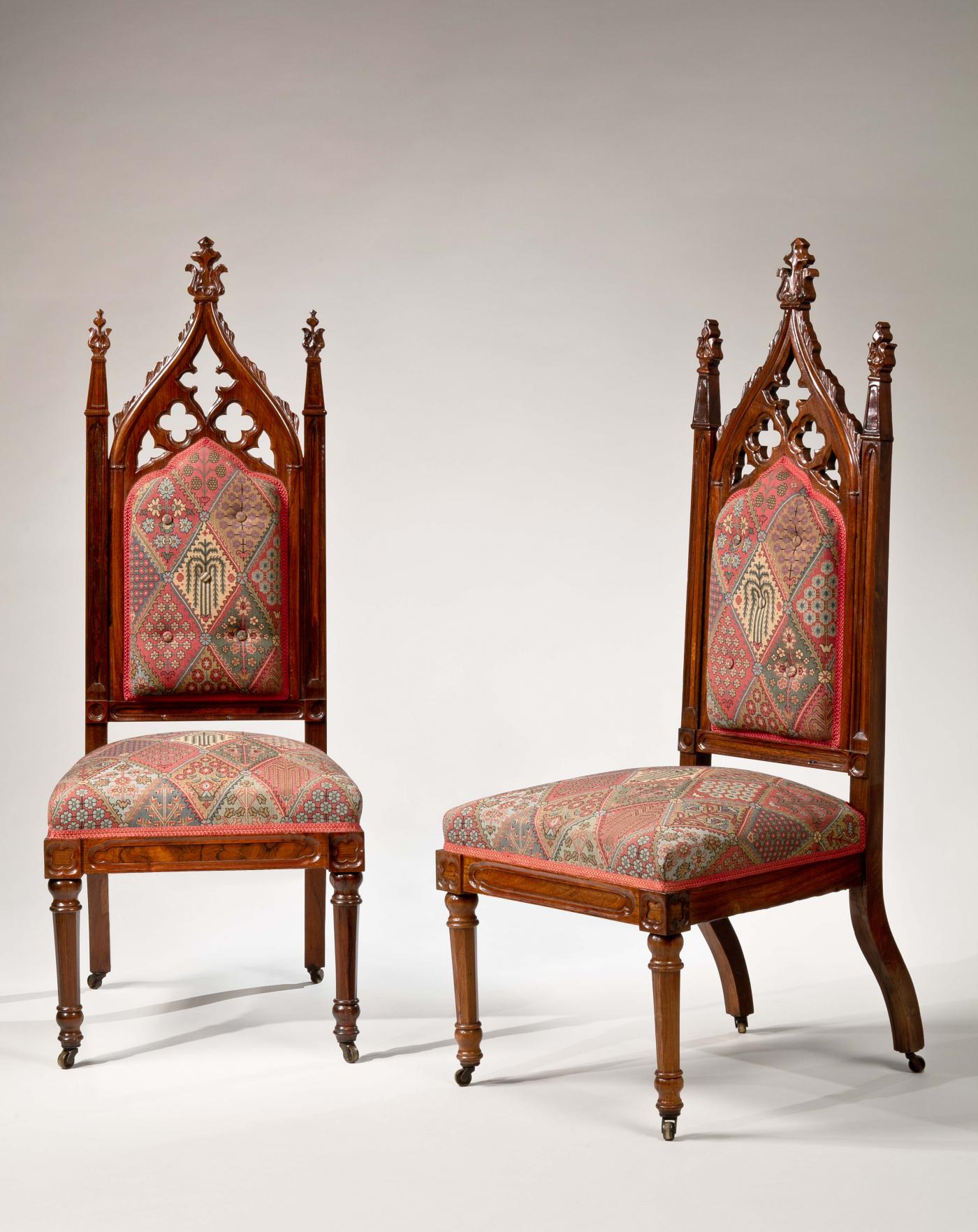 Thomas Brooks - Pair of Gothic-Revival Carved Rosewood Slipper Chairs