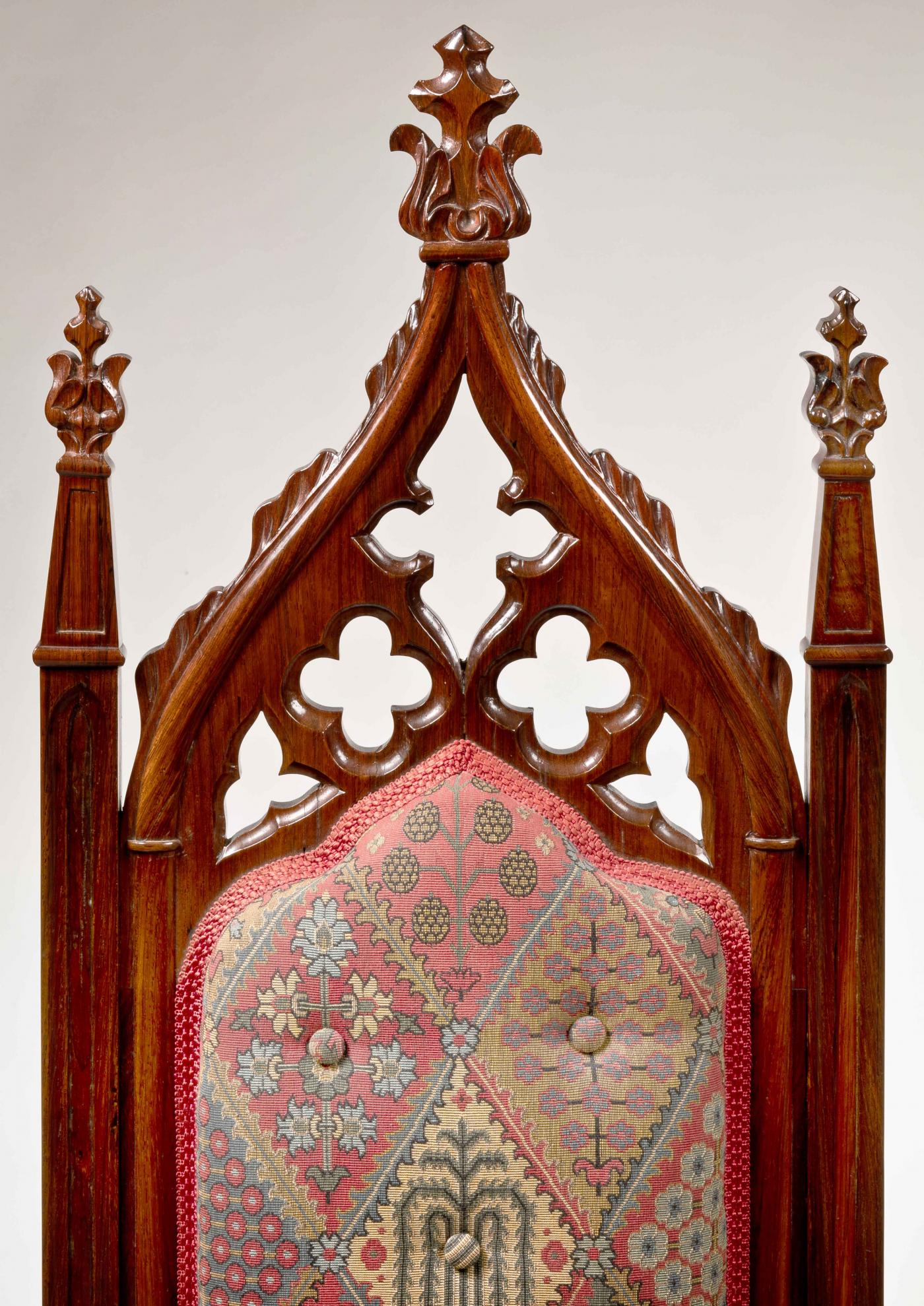 Thomas Brooks - Pair of Gothic-Revival Carved Rosewood Slipper Chairs