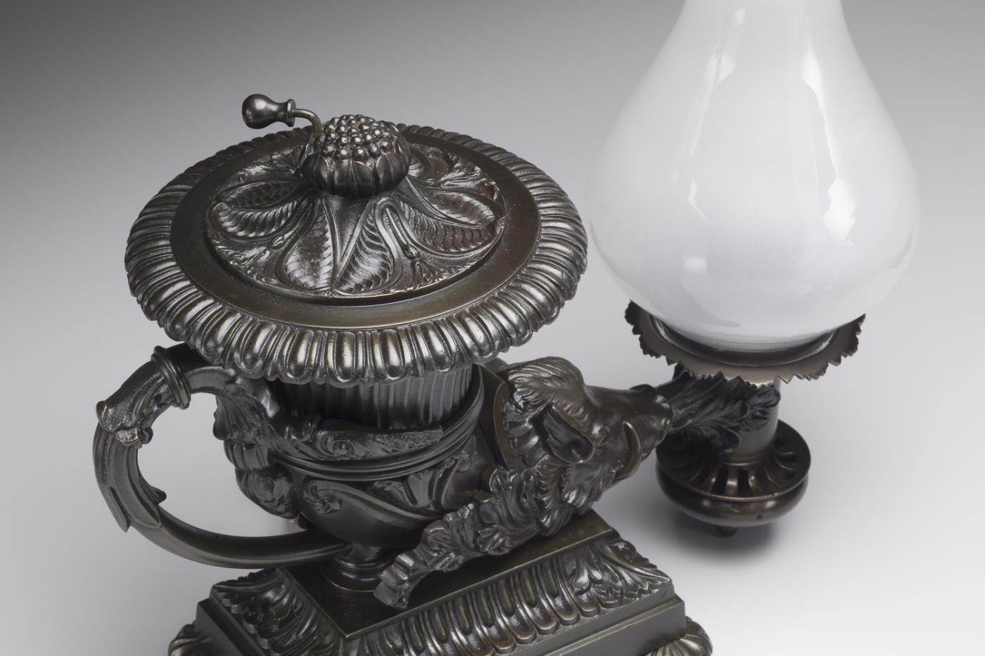 Thomas Messenger & Sons - Pair of Bronze Argand Lamps in the form of ...