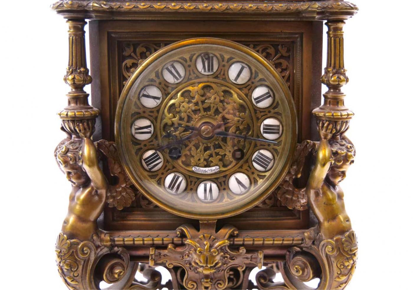 Tiffany & Co. - Tiffany Bronze / Enameled Face Mantel Clock