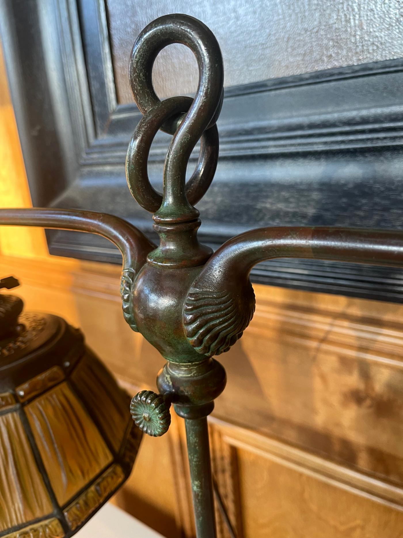 Tiffany Studios - Rare Linenfold Double Student Table Lamp Tiffany Studio