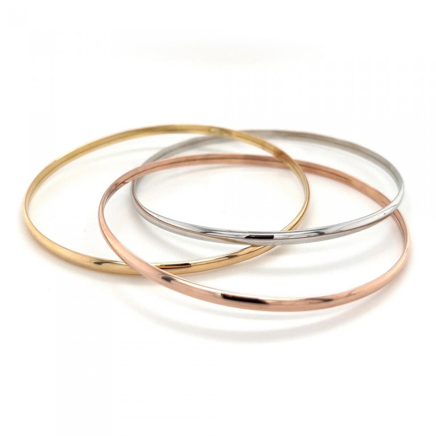 Tri-Color Interlocking Bangle in 18k White, Rose, and Yellow Gold