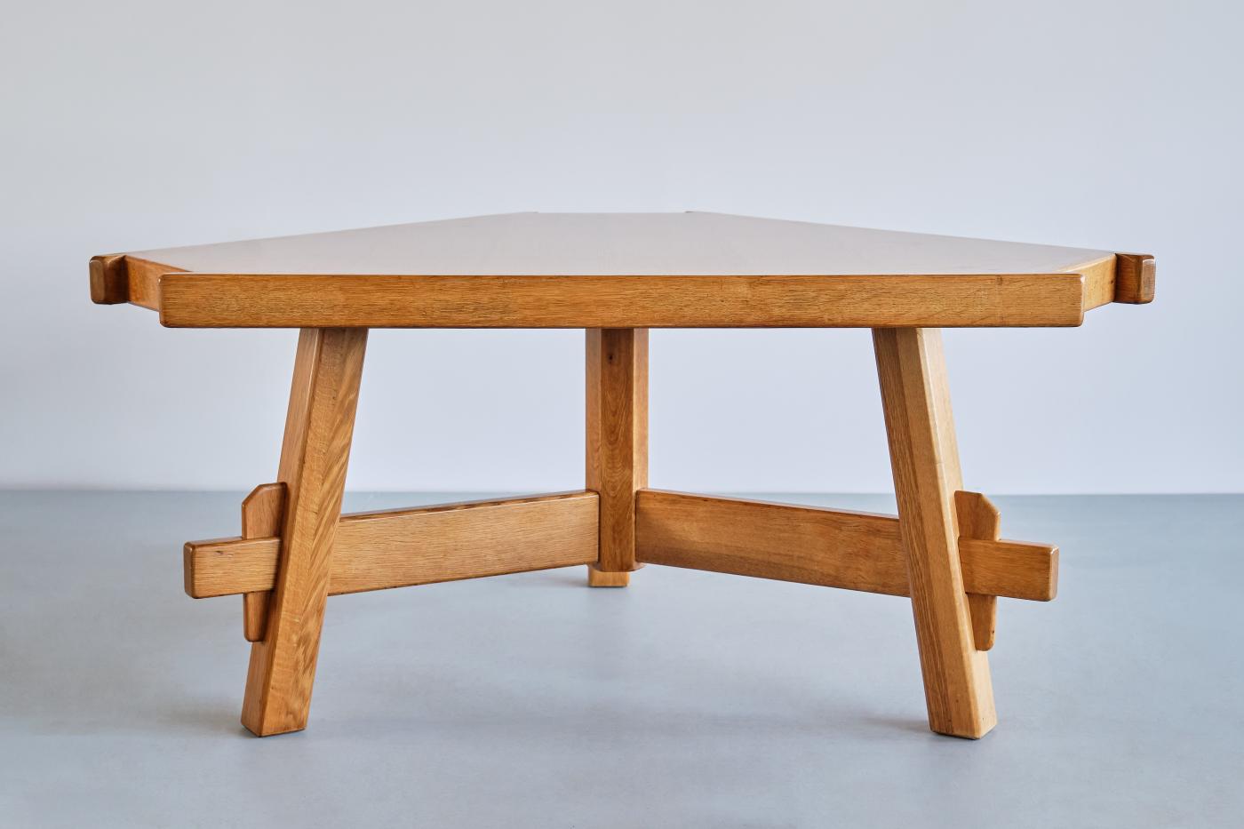 Triangular French Modern Dining Table in Solid Oak Wood, France, 1960s
