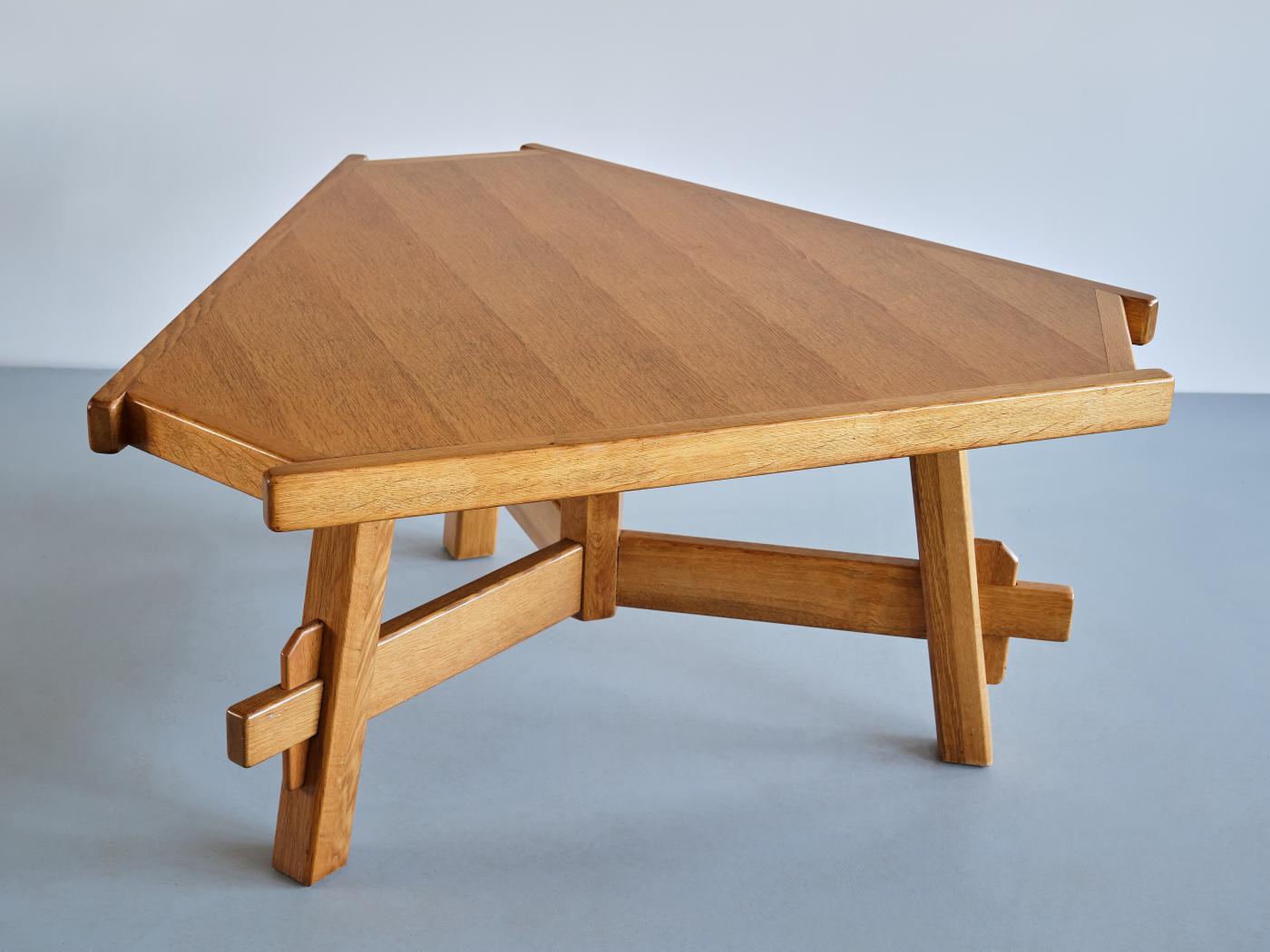 Triangular French Modern Dining Table in Solid Oak Wood, France, 1960s