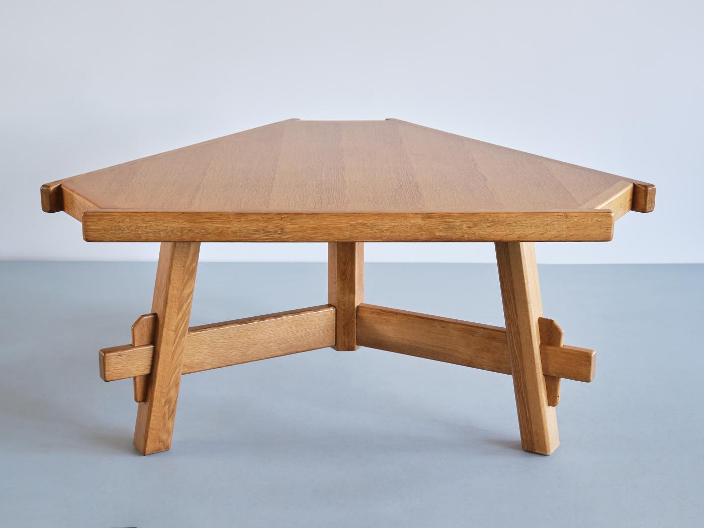 Triangular French Modern Dining Table in Solid Oak Wood, France, 1960s