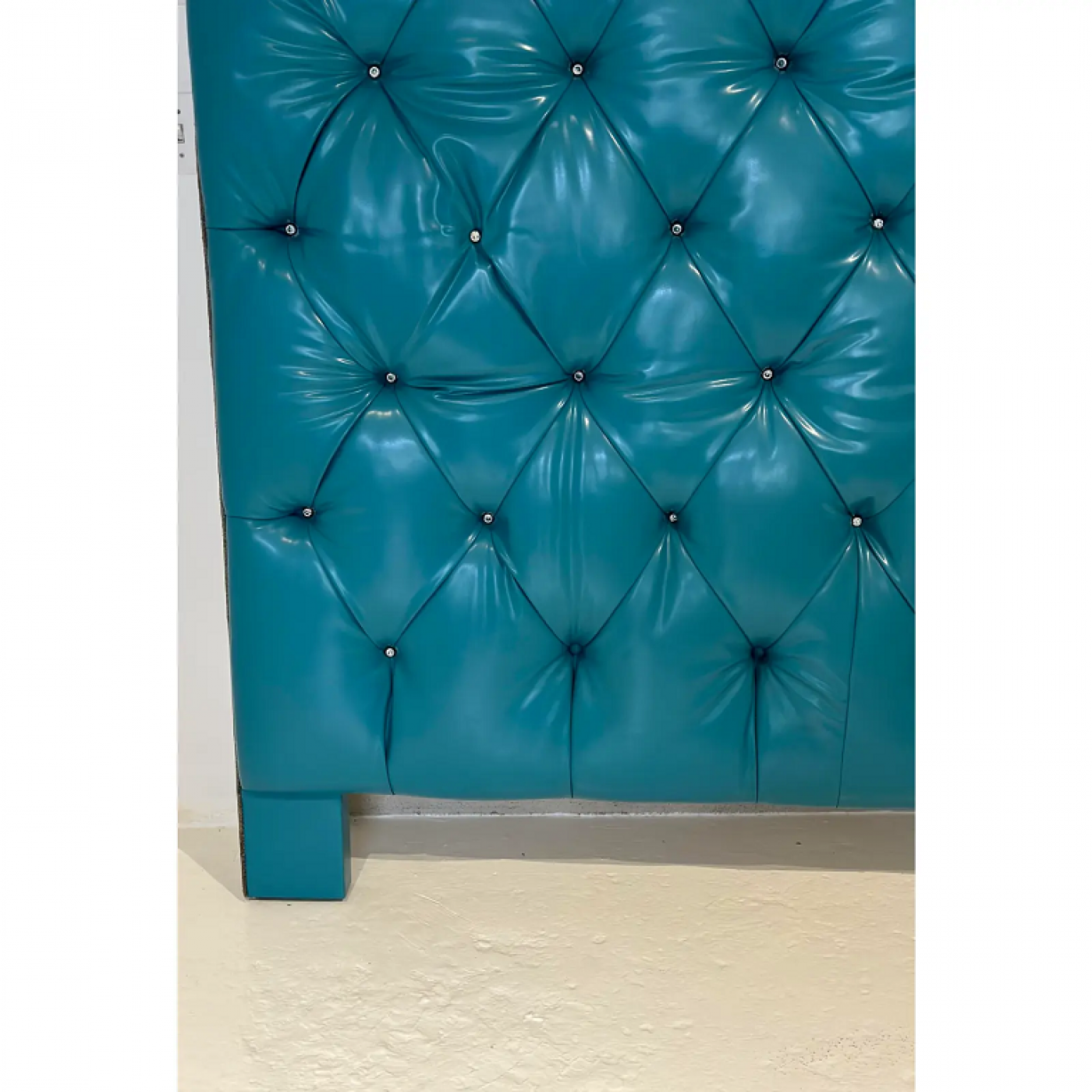 Turquoise Blue Leather Bed Tufted Headboard