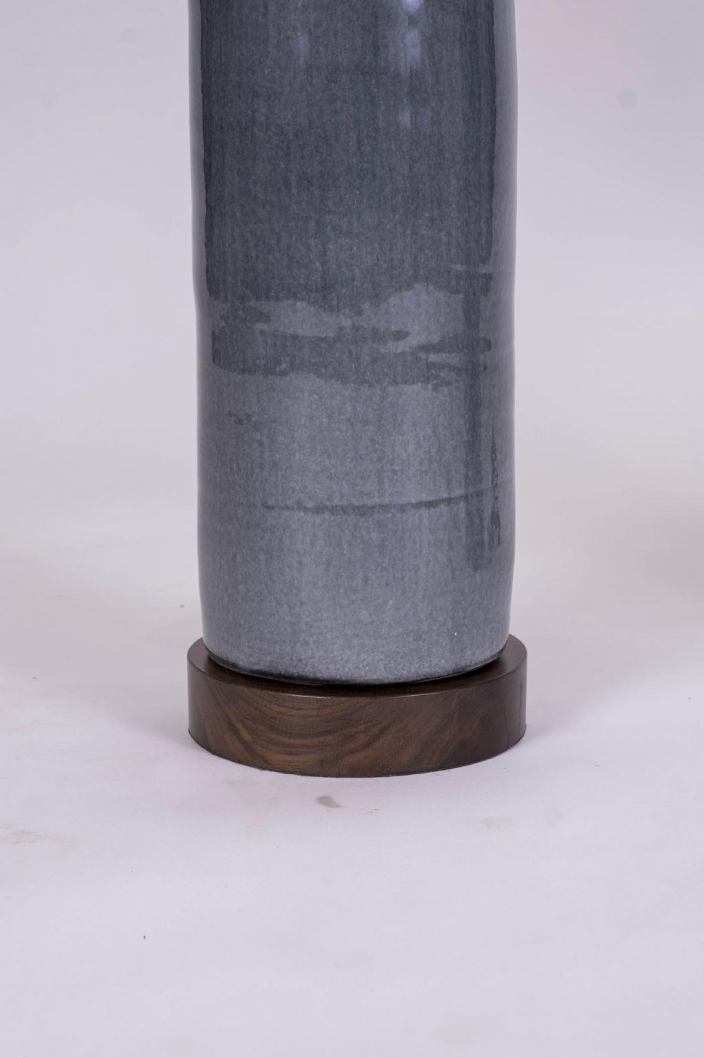 Two Dark Gray Ceramic Cylinder Shape Lamps