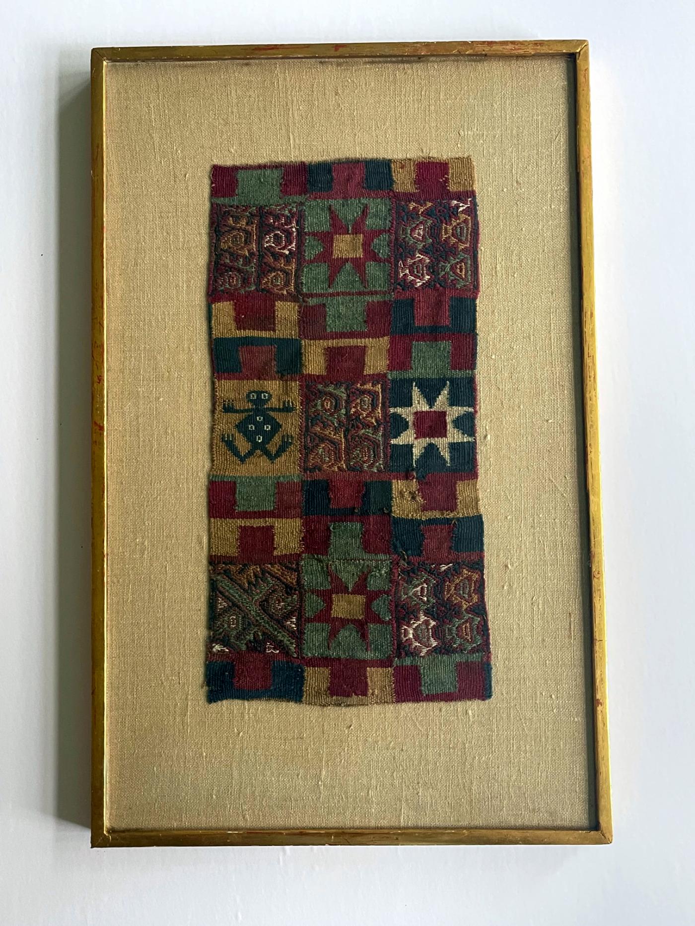 Two Framed Pre-Columbian Textile Fragments Inca Culture Peru