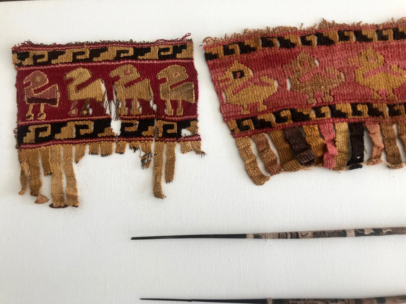 Two Framed Pre-Columbian Textile Fragments and Tools