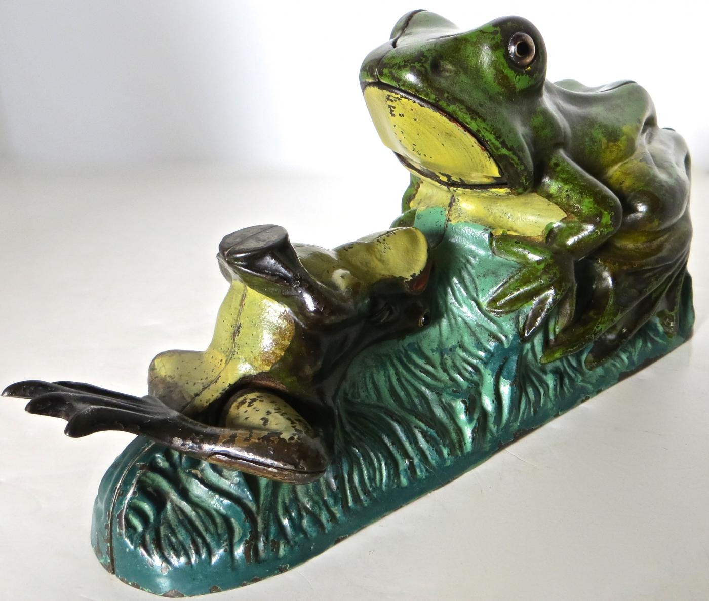 "Two Frogs" Mechanical Bank. American, Circa 1882
