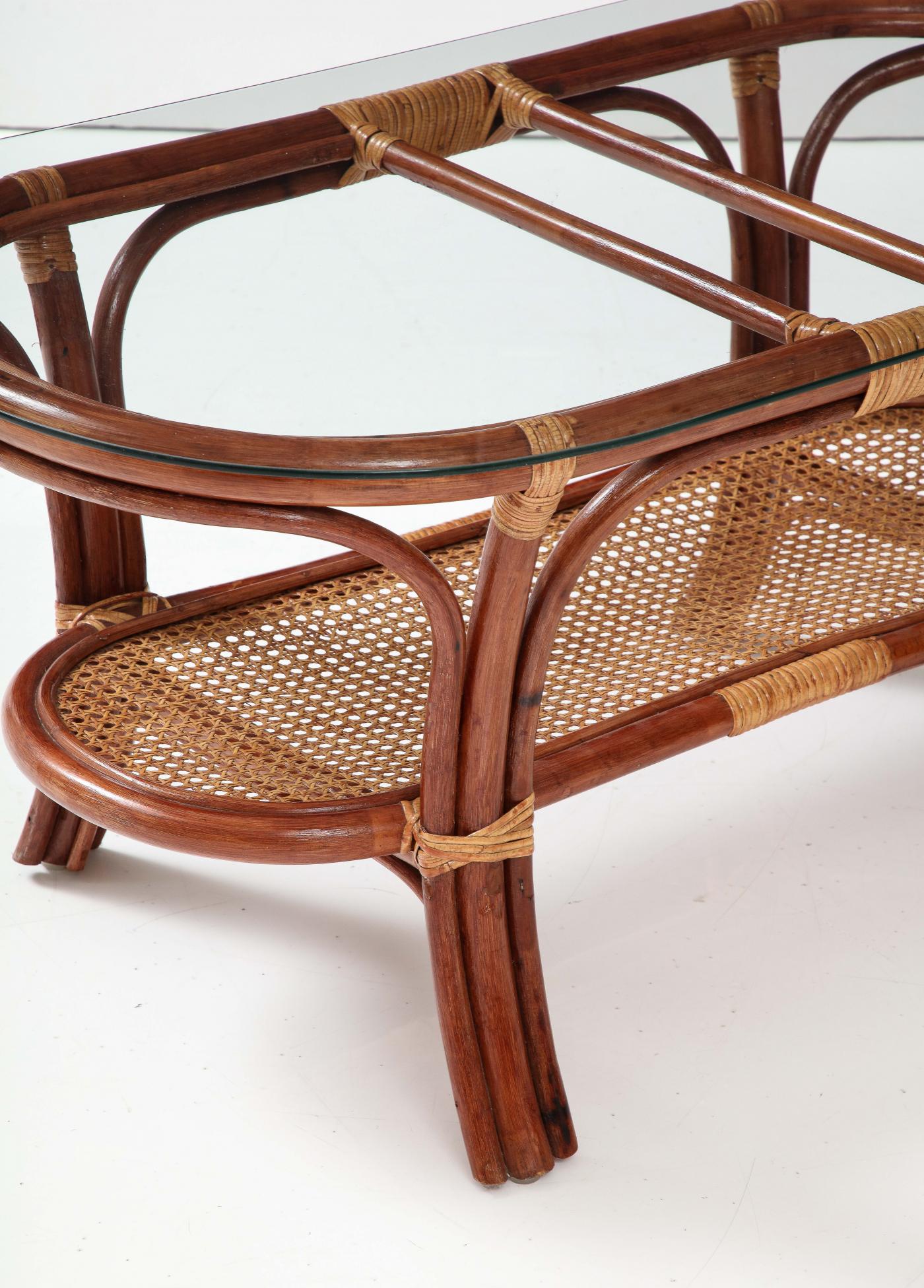 Two-Tier Oval Coffee Table in Bamboo and Rattan