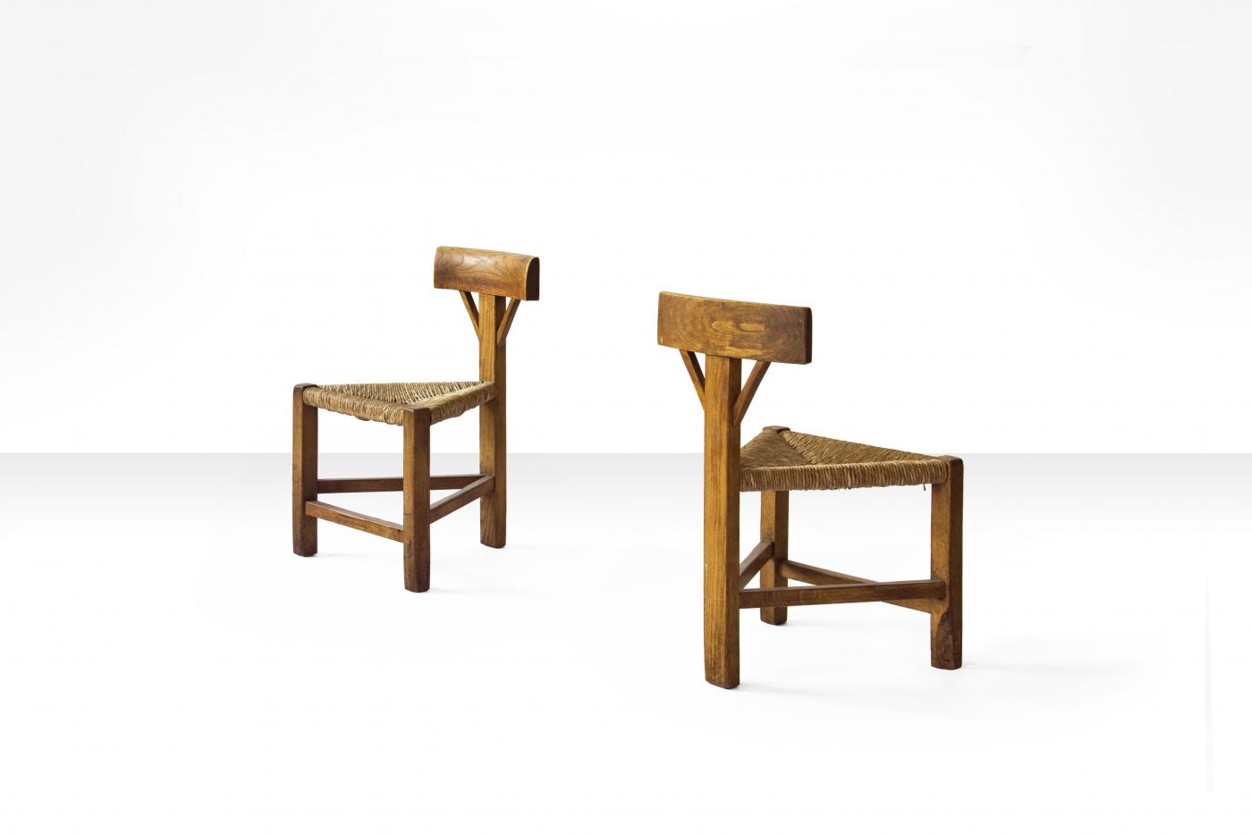 Two Triangular Mid-Century Chairs in the Manner of Charlotte Perriand ...