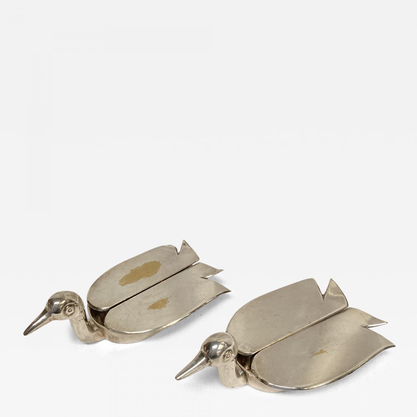 Two silver plated boxes or ashtray showing birds