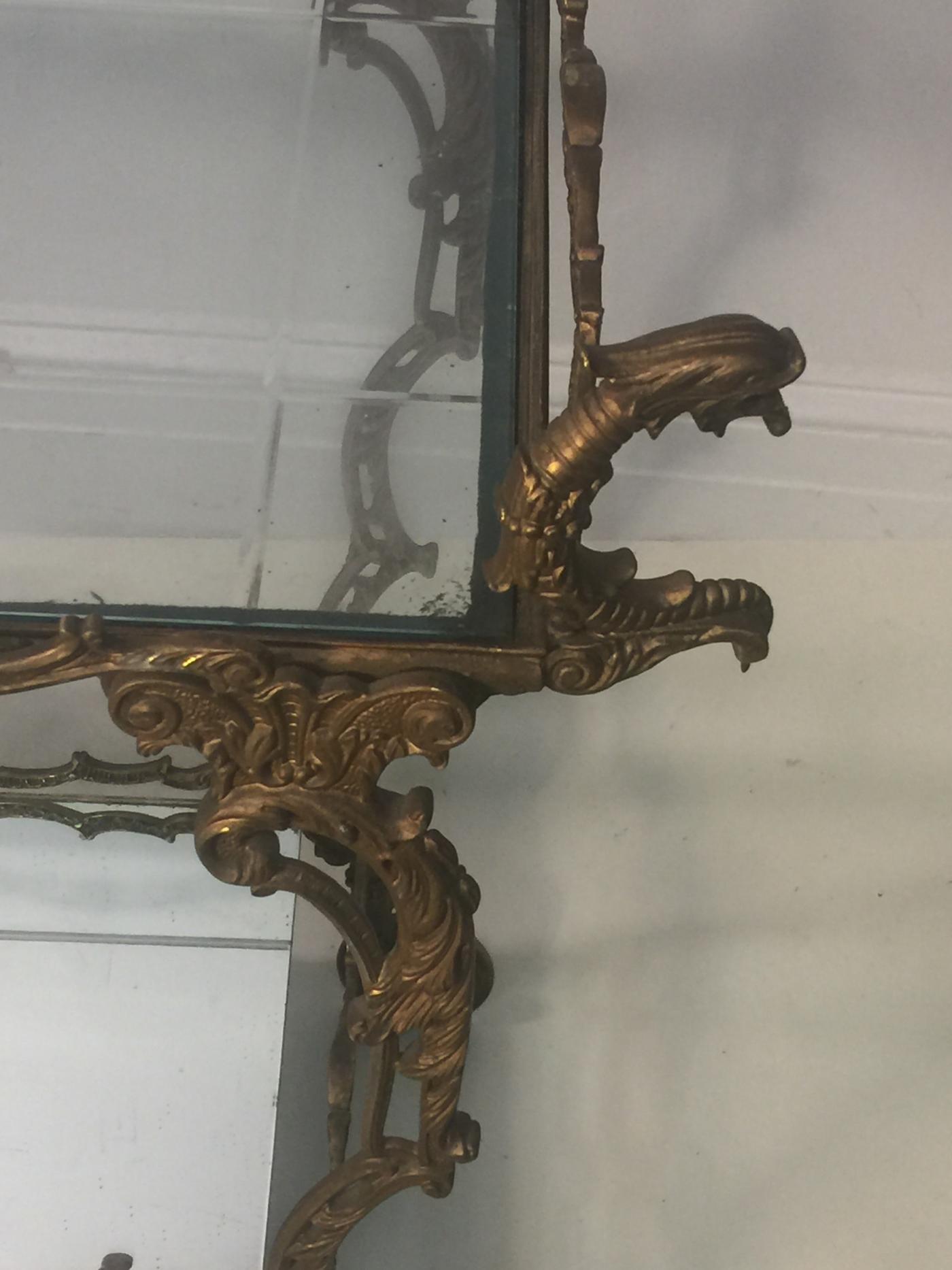 UNUSUAL ELABORATE BAROQUE BRONZE DRAGON BAR CART