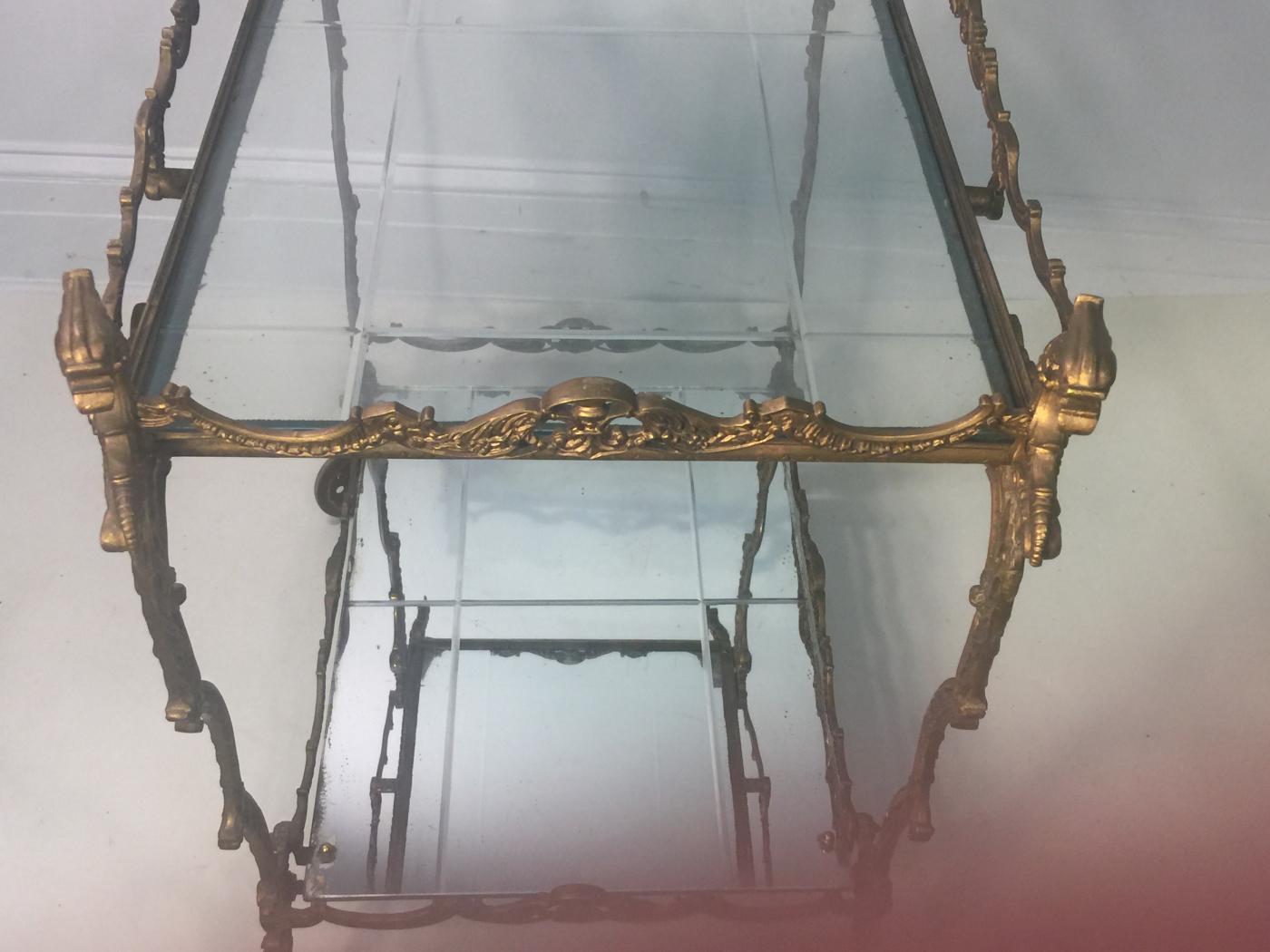 UNUSUAL ELABORATE BAROQUE BRONZE DRAGON BAR CART