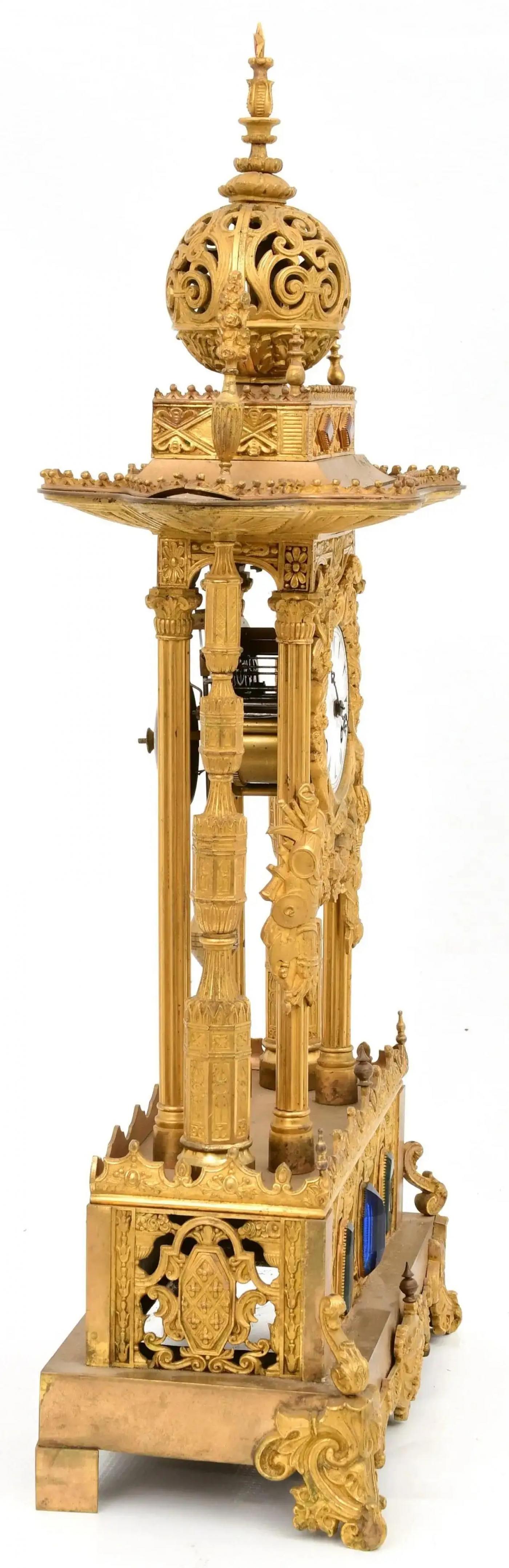Unusual French Ormolu and Jeweled Clock Made for the Ottoman Turkish Market