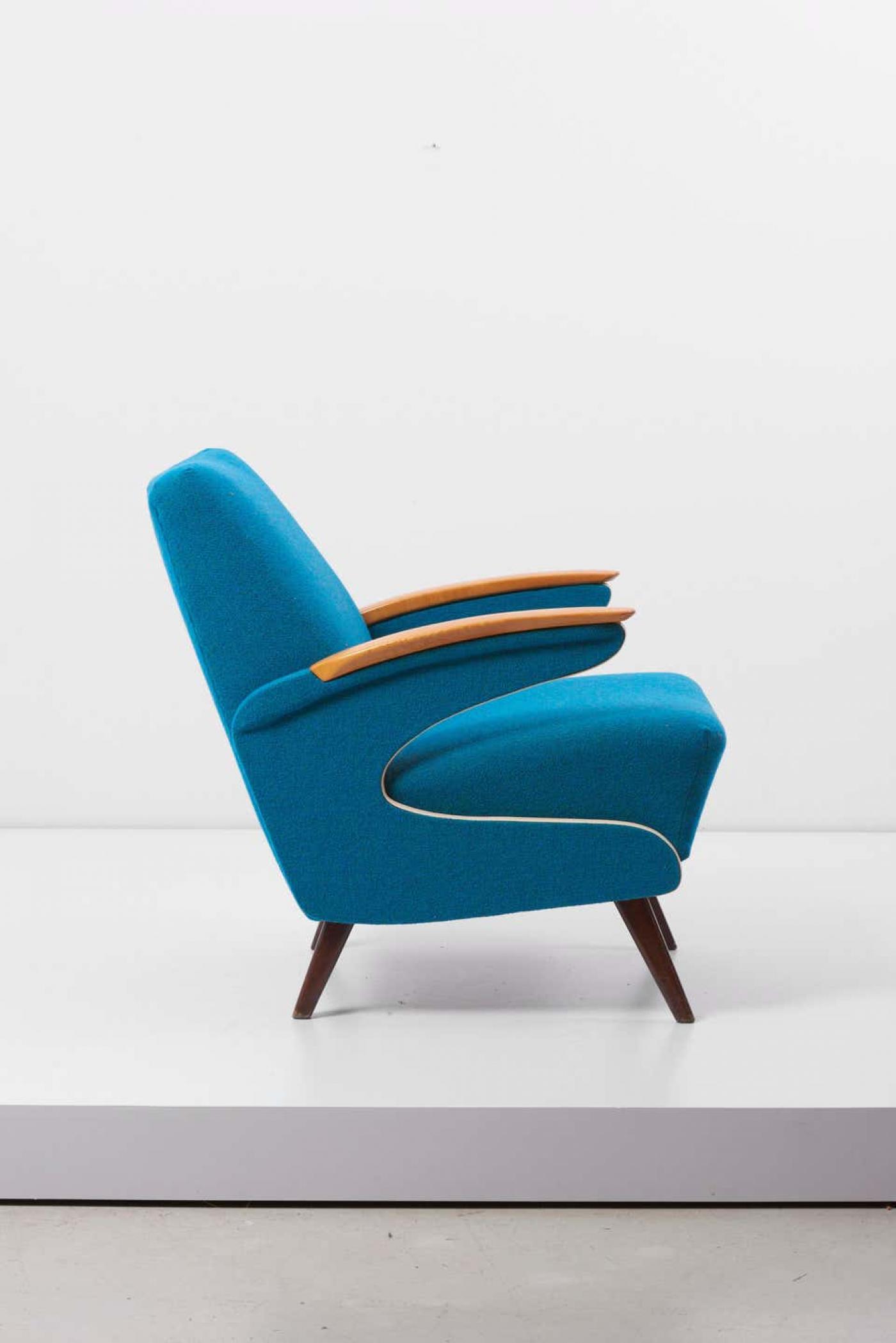 Upholstered Aerodynamic Lounge Chair, 1950s