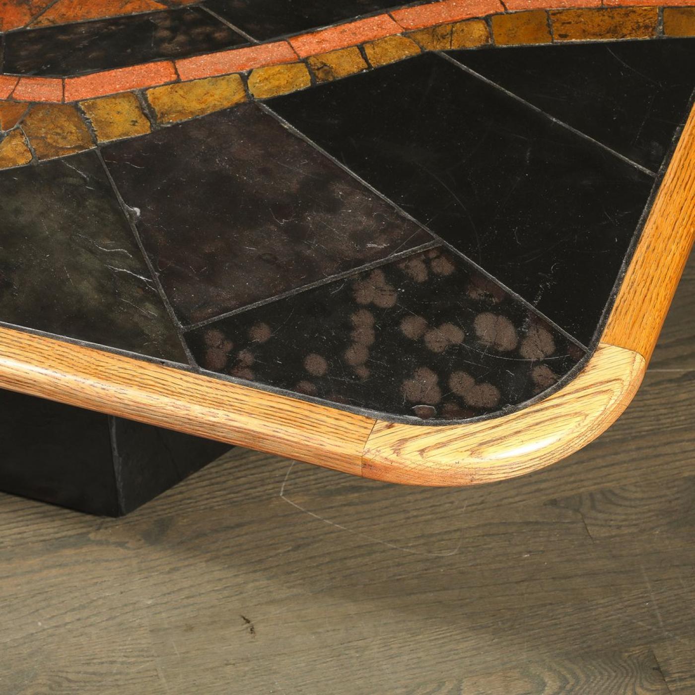 V. Ramburrem - Mid-Century Tessellated Slate & Bronze Inlay Cocktail ...