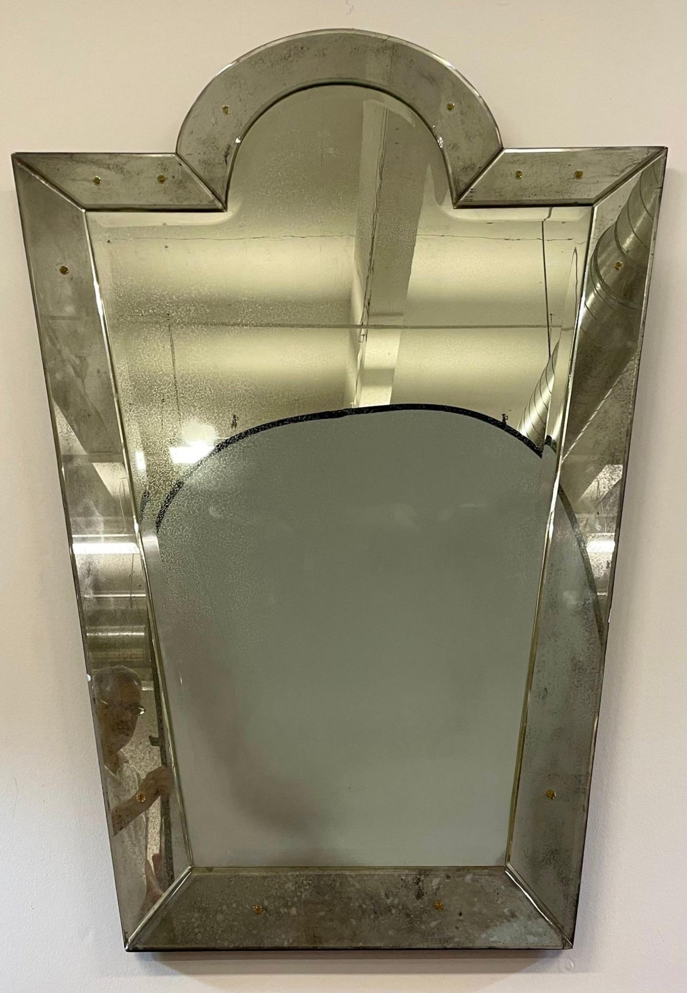 Venetian 'Key Hole' Shaped Beveled Glass Mirror, Hollywood Regency Style