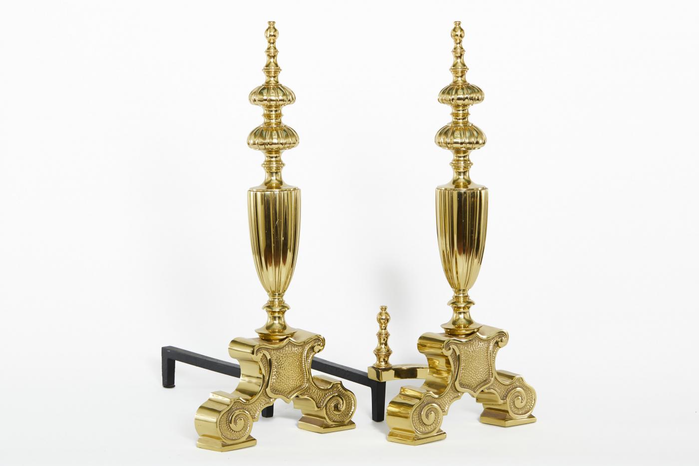 Very Large Gilt Brass Pair Andiron