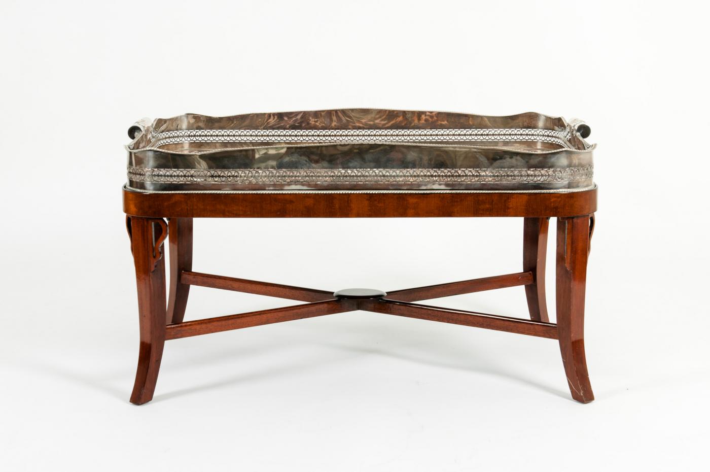 Very Large Plated High Border Tray Table / Tortoise Shell Interior