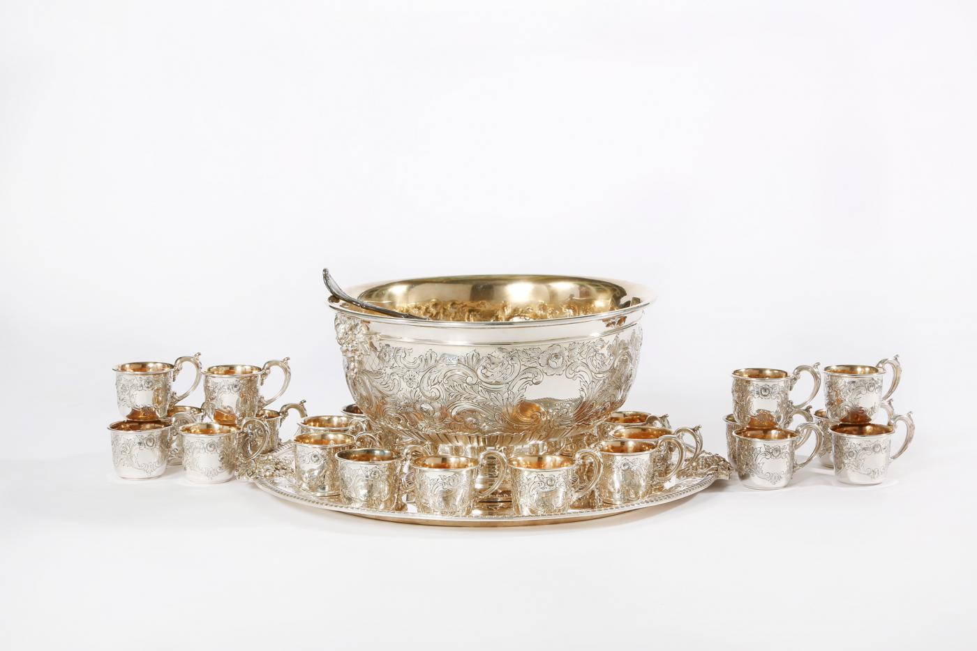 Very Large Silver Plate Punch Bowl Service For 24 People