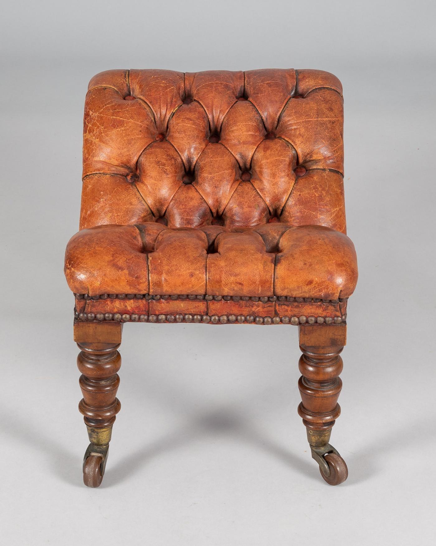 Victorian Mahogany Buttoned Leather Gout Footstool