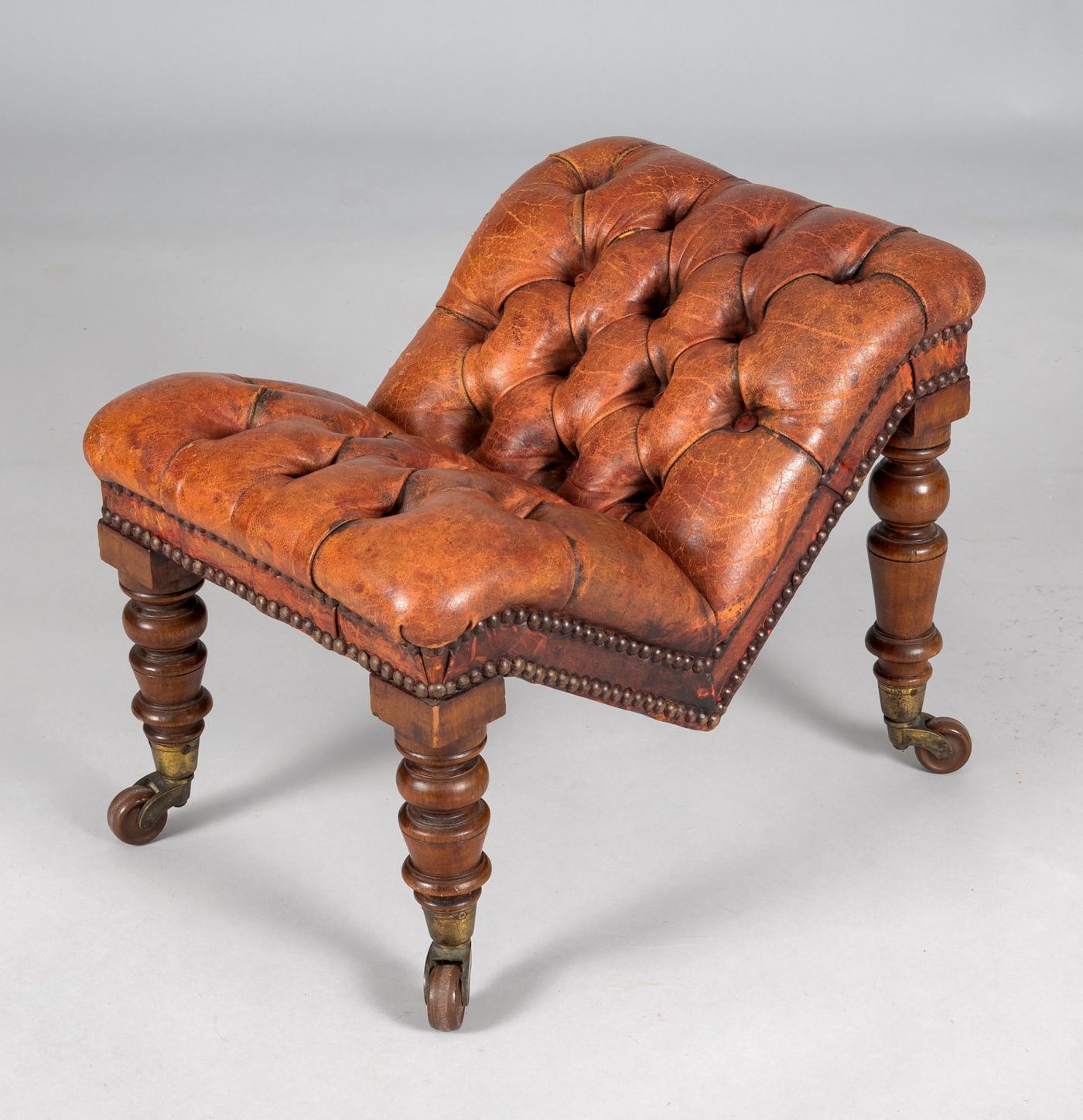 Victorian Mahogany Buttoned Leather Gout Footstool