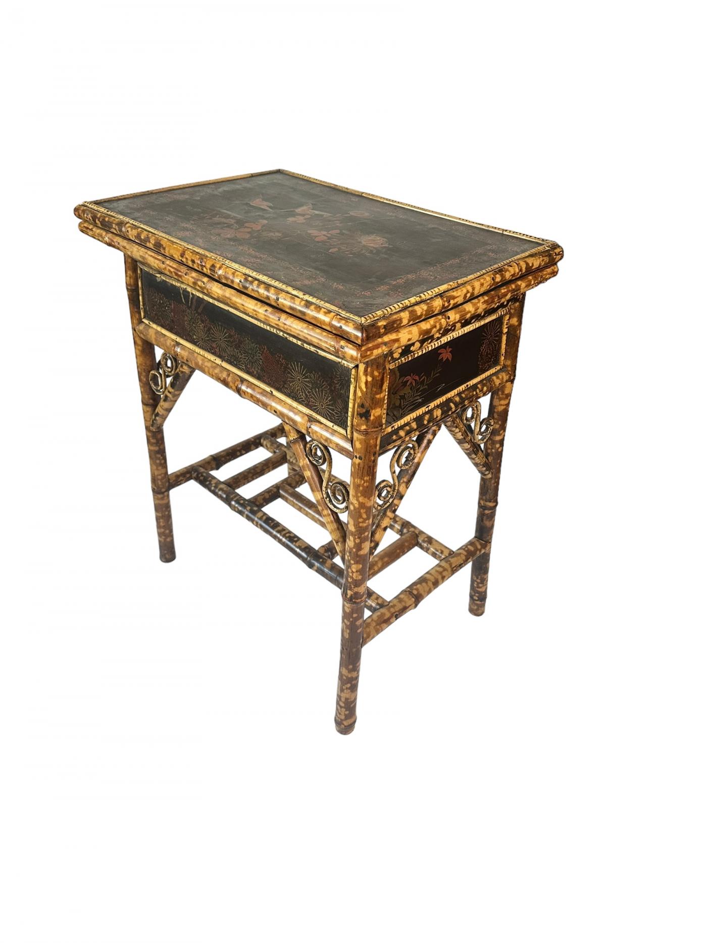 Victorian Tiger Bamboo Expanding Side Table/Game Table