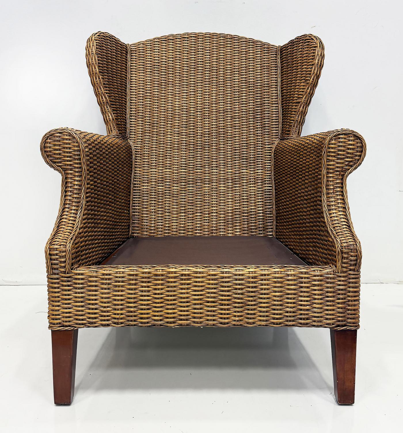 Vintage Braxton Culler Havana Woven Rattan Wingback Chairs, Pair