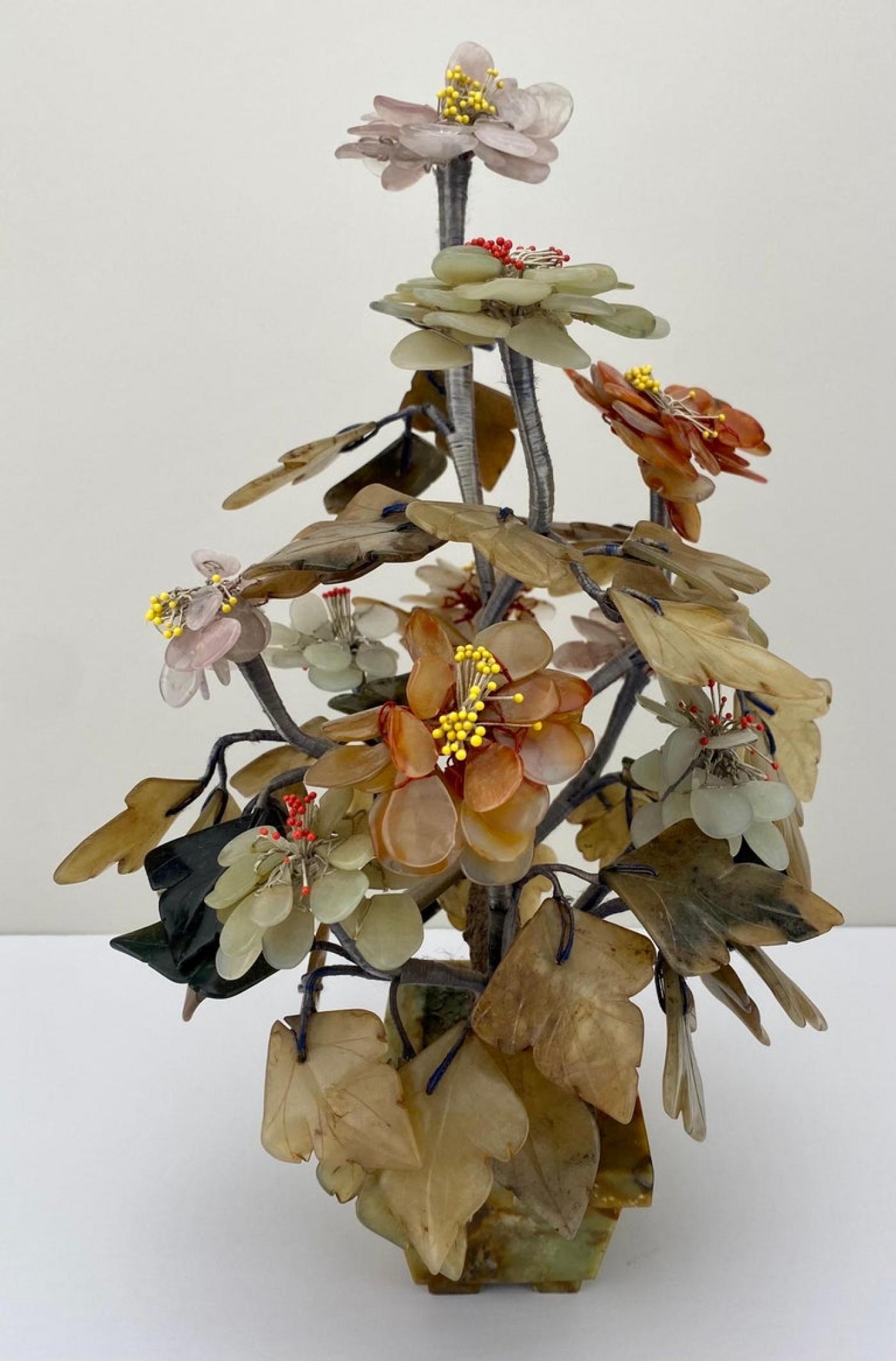 Vintage Chinese Jade & Quartz Bonsai Tree Sculpture