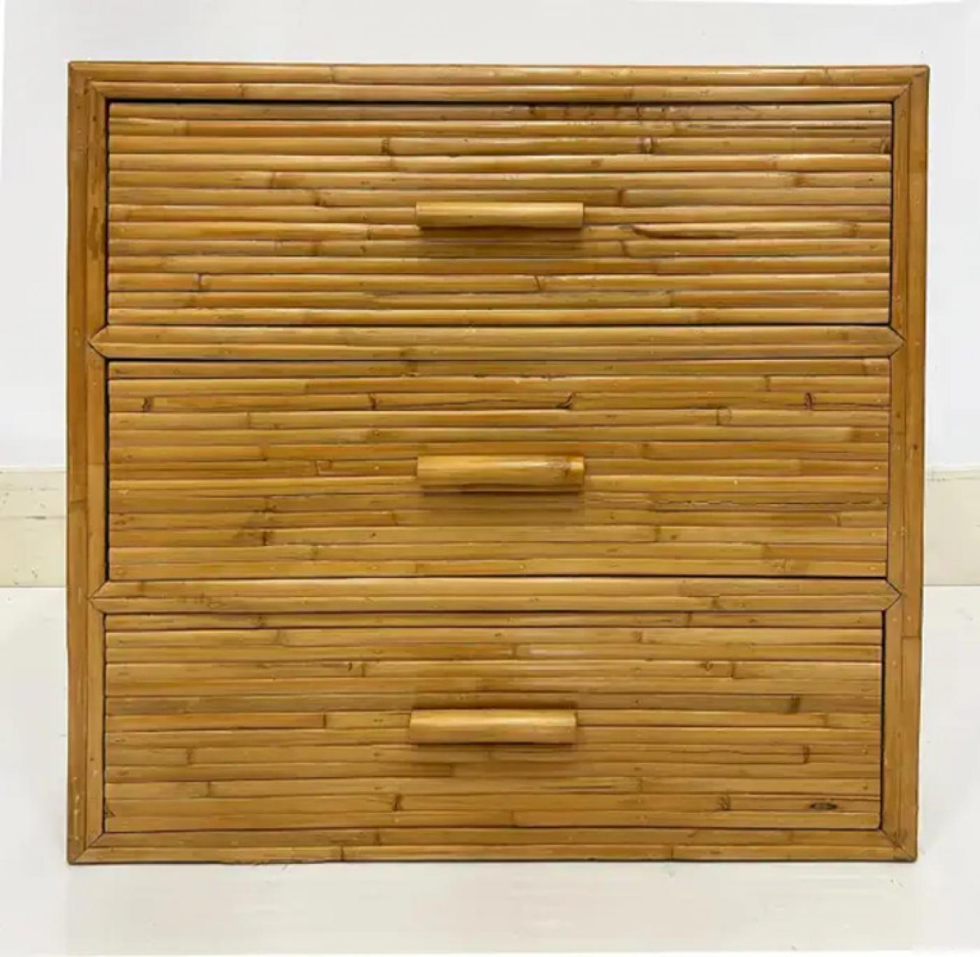 Vintage Coastal Split Rattan Night Stands Commodes, Finished on all ...