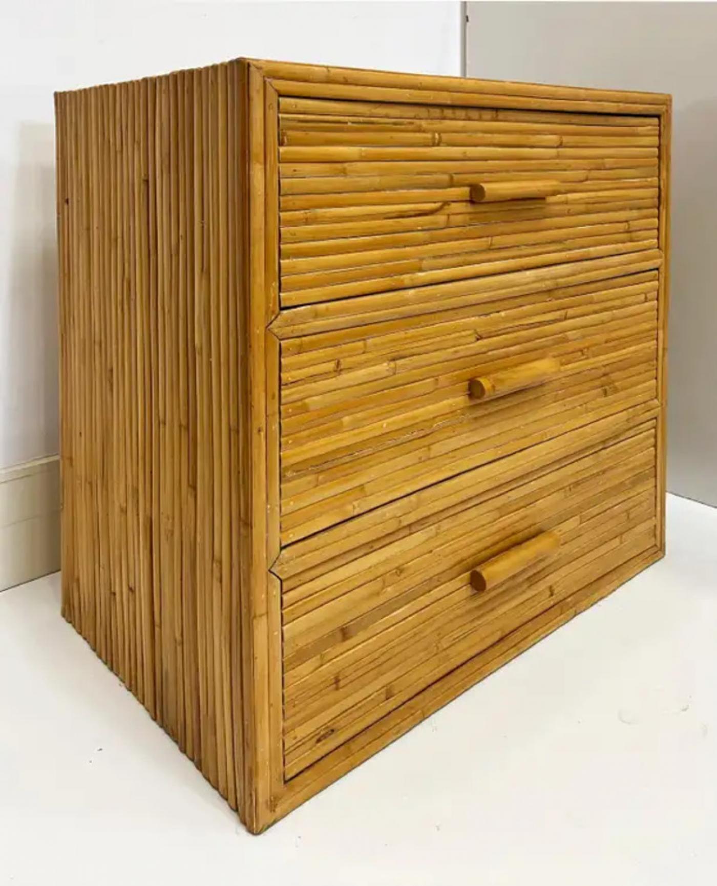 Vintage Coastal Split Rattan Night Stands Commodes, Finished on all ...