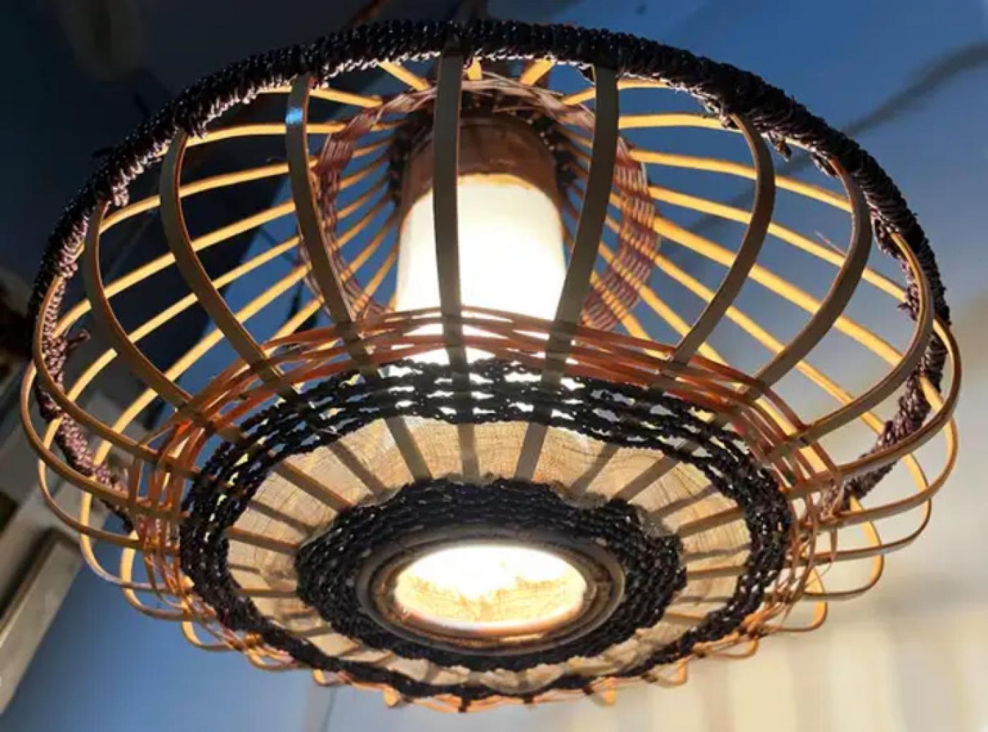 Vintage Coastal Split Rattan Reed Teardrop Pendant Light Fixture