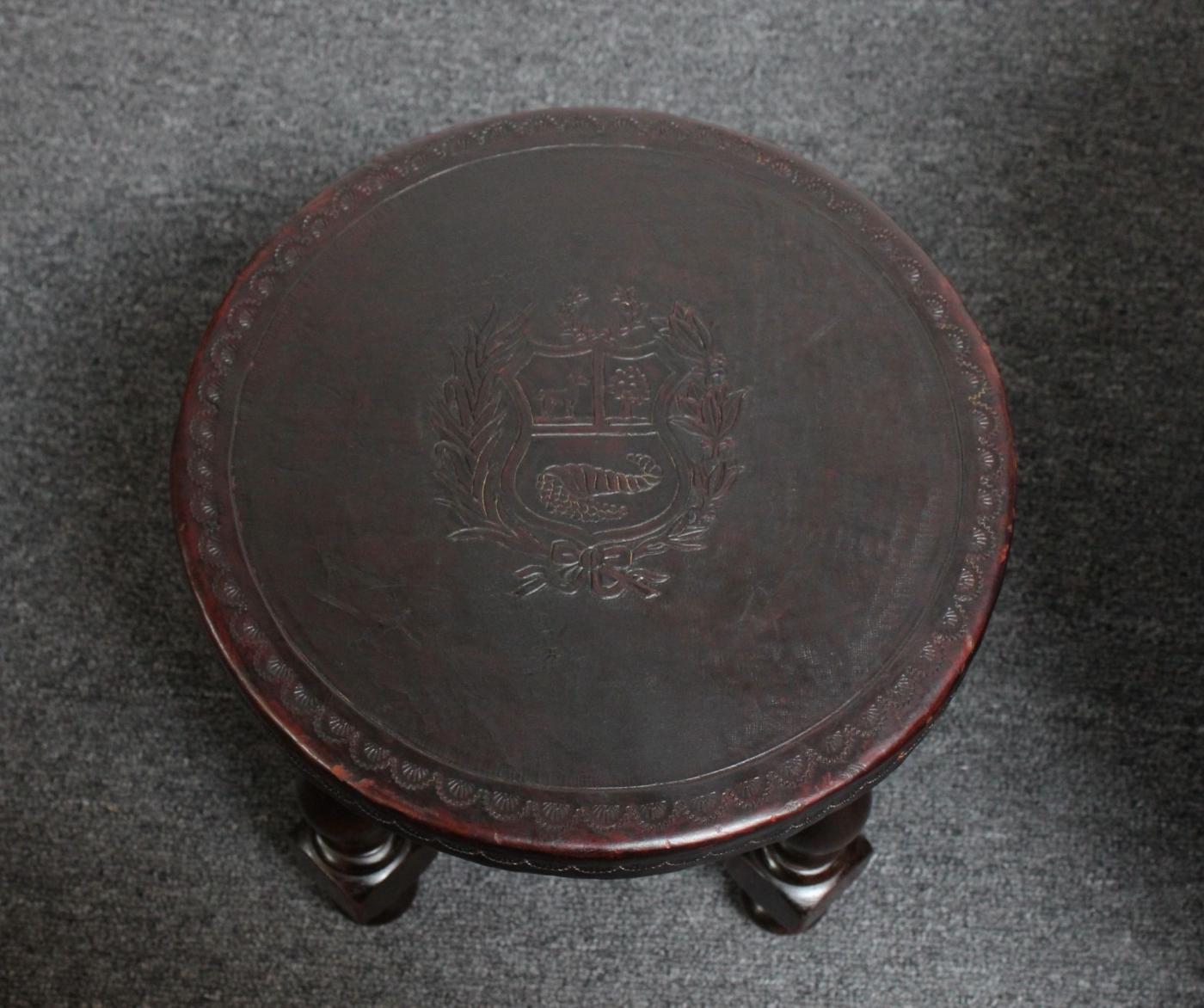 Vintage Embossed Leather Peruvian Coat of Arms Coffee Table and Nesting ...