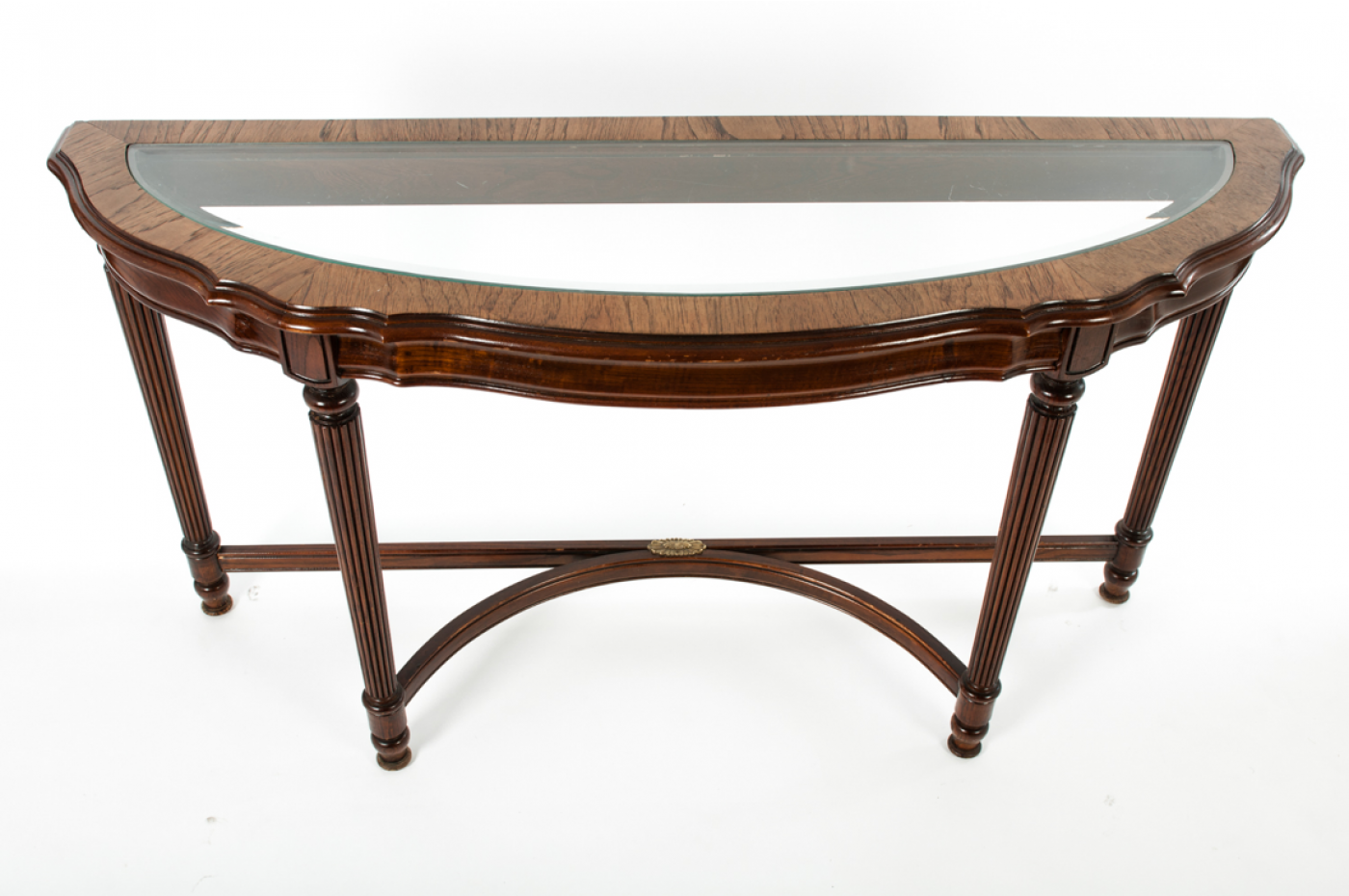 Vintage Glass Top Demilune Console Table